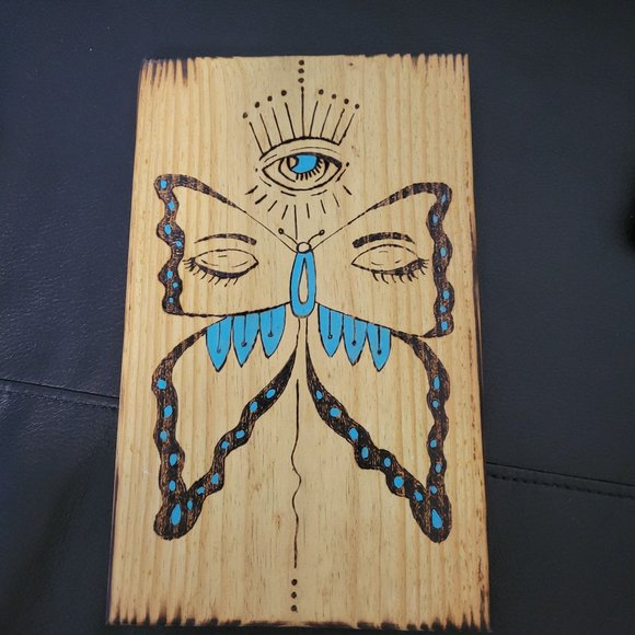 Wall Decor | Third Eye Butterfly Celestial Hand Painted Pyrography Wall ...